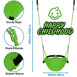 Hi-Na Kids Tree Swing Seat, Rope Swing Seat, Indoor Swing for Kids Outdoor Swing Seat Backyard Swing Door (Green)