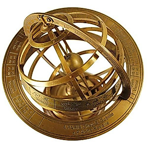 Brass Antique Finish Armillary Celestial Globe with Zodiac Engravings