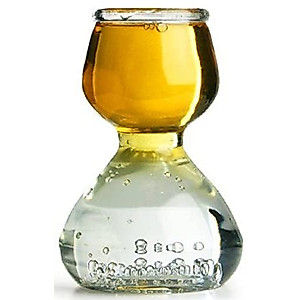 QUAFFER Double Bubble Layered Shot Glass Plus Recipe Card – Chaser Shot Glass Jigger for Smooth Shots – Fun Unique Split Shot Glasses Barware (1.25oz Top & 2.25oz Bottom, Set of 4)