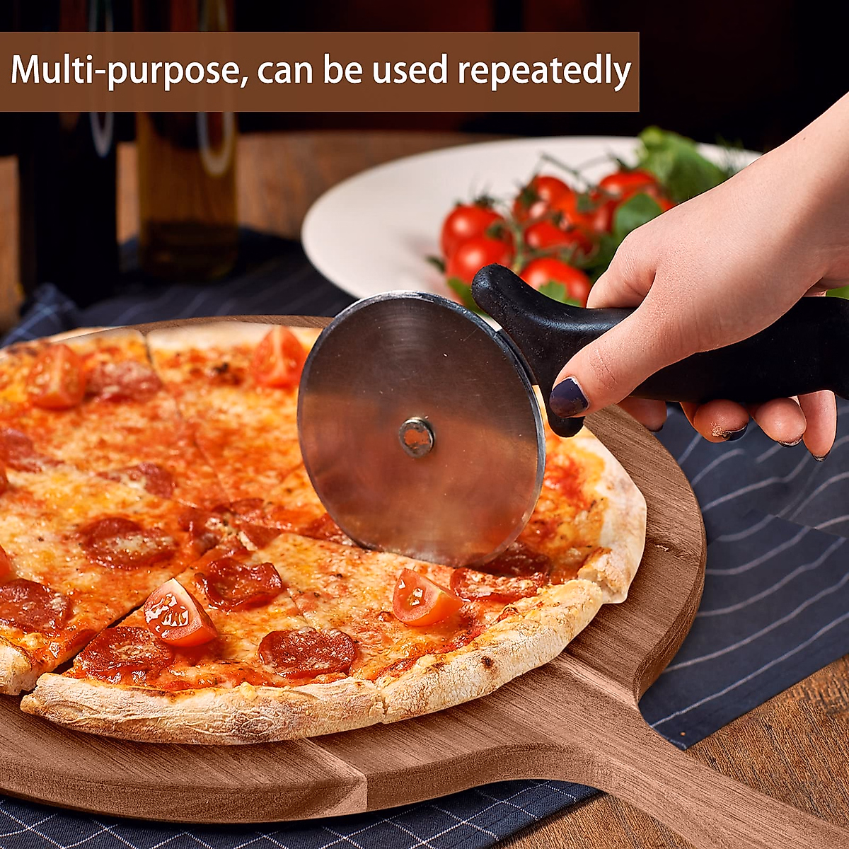 2 Pieces Acacia Wood Round Charcuterie Board 12'' Cutting Board Wooden Pizza Peel Cheese Paddle with Handle for Home Baking, Cheese, Fruits, Vegetables, Bread, Charcuterie Serving,16 x 12 x 0.6 Inch