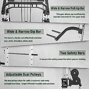 MAJOR LUTIE Power Cage with Weight Bench, 230LBS Competition Bumper Plates and Olympic Barbell, PLM03 Multi-Function Power Rack with Adjustable Cable Crossover System and Exercise Attachment White