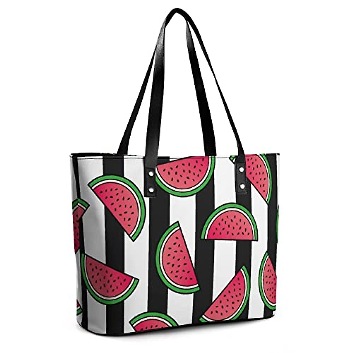 Womens Handbag Striped Watermelon Leather Tote Bag Top Handle Satchel Bags For Lady