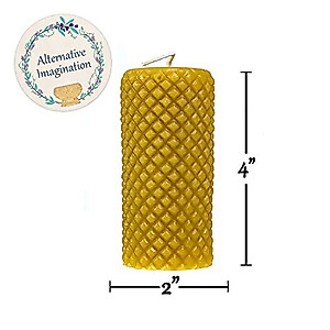 Alternative Imagination 100% Pure Beeswax Diamond Pillar Candles (2x4 Inch), 3 Pack, 20 Hour Burn Time, Hand-Poured, Made in USA (Yellow)