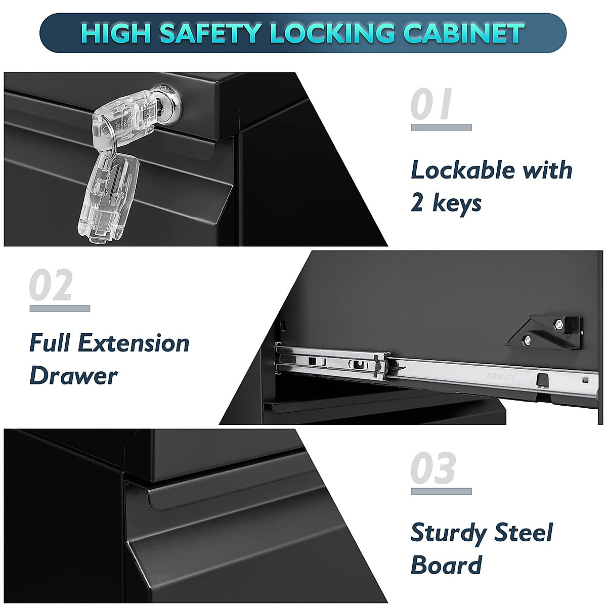 AFAIF 2 Drawer File Cabinet with Lock, Rolling File Cabinets for Home Office, Small Metal Filing Cabinet Office Drawers Under Desk for Letters/Legal/A4 Size, Assembly Required