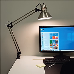 V LIGHT Architectural Swing Arm Desk Lamp, Clamp lamp with LED bulb, Work Light for Any Space, Brushed Nickel Finish 7.5 x 5.5 x 33