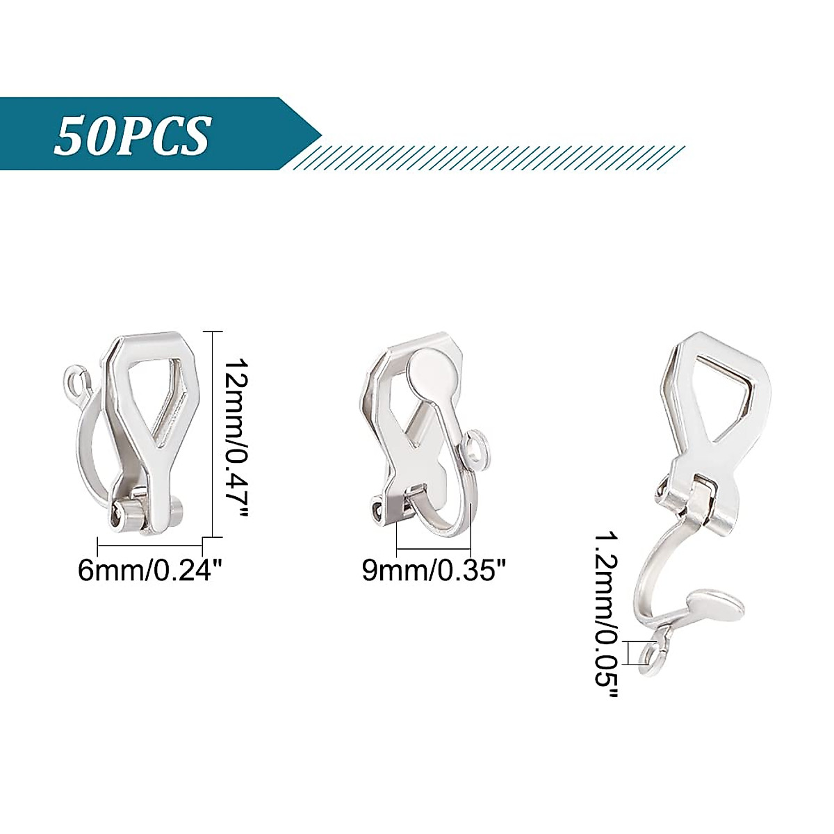 UNICRAFTALE 50pcs Stainless Steel Clip-on Earring Non-Piercing Earring with Loops Painless Converter Earring Components for Earring Making 12x6x9mm