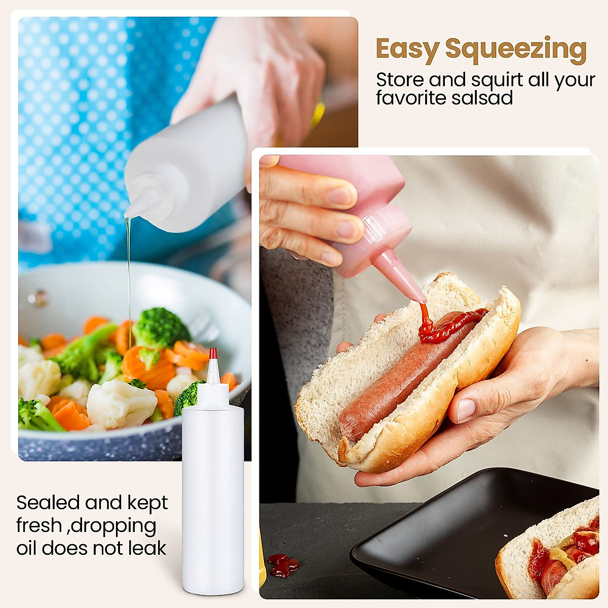 30 Pack 16 oz Plastic Condiment Squeeze Bottles for Sauces Empty Squirt Bottle with Red Tip Cap Ketchup Squeeze Bottles for Condiments BBQ, Dressing, Paint, Workshop, Arts and Crafts