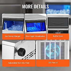 VEVOR Commercial Ice Maker Machine, 140lbs/24H Ice Maker Machine with 33lbs Storage Capacity, 60 Ice Cubes in 12-15 Minutes, LED Digital Display Commercial Ice Maker for Bar Home Office Restaurant