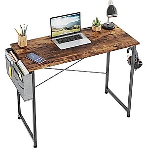 COTUBLR 31 Inch Computer Desk, Home Office Desk, Simple Modern Small Desk for Bedroom, Writing Desk with Storage Bag, Study Table for Students, Rustic Brown