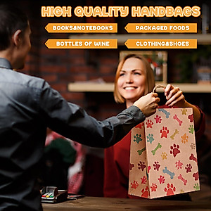 Locmeo 50 Pcs Puppy Dog Paw Print Gift Bags with Handles 10.6 x 8.3 x 4.3 Inch Paw Print Paper Bags Pet Gift Bags Kraft Bags Holiday Party Bags for Pet Treat Party Favor Birthday Gift(Yellow)