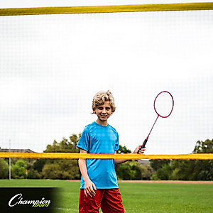 Champion Sports Adjustable Racquet Sport Net: Portable 10 Foot Racket Sport Game Net for Volleyball, Tennis, Pickleball, and Badminton - Yellow