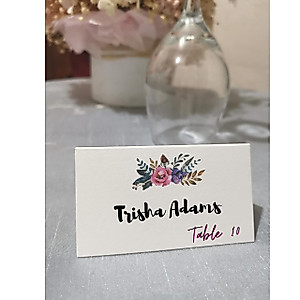 AweNayz Place Cards for Weddings - with Elegant Floral Design, Pack of 50 Thanksgiving Place Cards, Pre-Cut and Pre-Folded Wedding Name Place Cards, 2 x 3.5 inches, Pink, Purple, Green, Brown, Blue