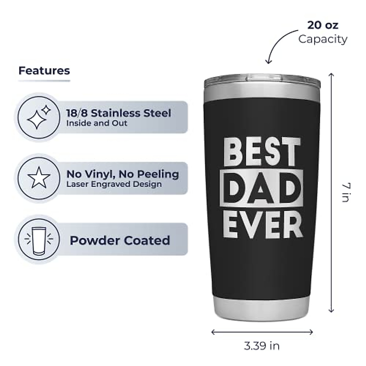 SassyCups Best Dad Ever Tumbler - Dad Gifts Cup - Best Dad Ever Mug - Fathers Day Gifts For Dad From Son, Daughter, Kids - Worlds Best Dad Mug
