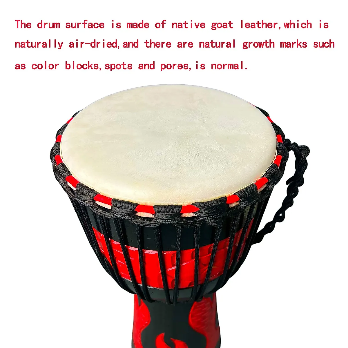 RUOSWTE Djembe Drum ，Djembe, Drum Circles, Music Healing Instument，Professional West African Style， Mahogany, Hand Carved Goat Drum，Bongo Drum (10‘’) Black