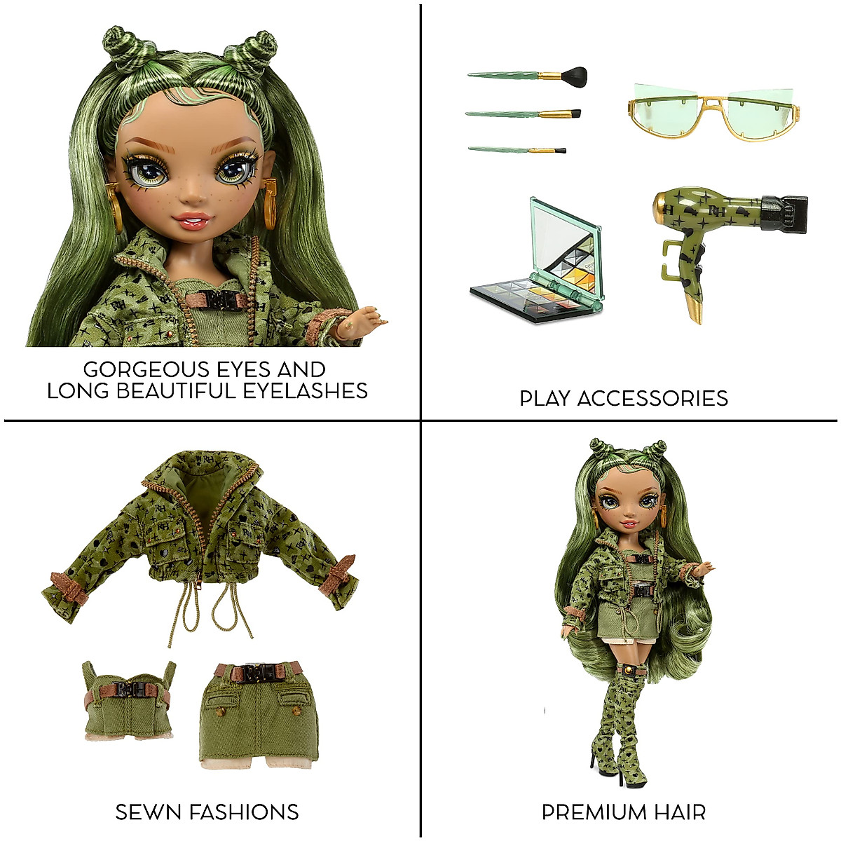 Rainbow High Olivia- Camo Green Fashion Doll. Fashionable Outfit & 10+ Colorful Play Accessories. Great Gift for Kids 4-12 Years Old and Collectors.