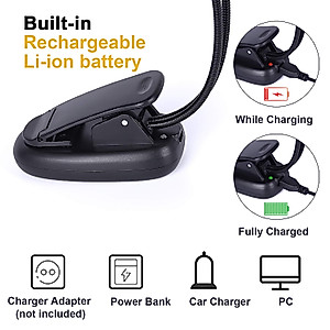 iGoober Rechargeable Music Stand Light, Clip on Reading Light, 8 LED Book Lamp, 3-Level Brightness for Eye Protection, Perfect for Piano, Orchestra, Bookworms, Craft (White & Warm, Dual Arm)