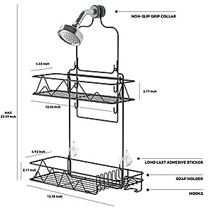 GeekDigg Hanging Shower Caddy, Height Adjustable Shower Organizer Over Shower Head, Stainless Steel Rustproof Shower Shelves with Soap Holder for Bathroom, Bathtub, Shower Room- Black