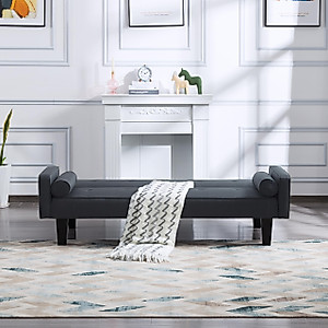 BSHTI Convertible Loveseat Sofa Bed w/Adjusting Backrest,Futon Sleeper Couch with 2 Long Pillows, Removable Square Armrest, for Apartment, Office, Compact Living Room,Dark Gray