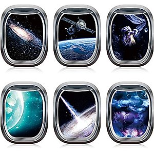 6 Pieces 3D Space Capsule Window Wall Decal Outer Space Wall Stickers Spacecraft Astronaut Wall Mural Poster for Kids Nursery Bedroom Home Decoration, 11 x 15 Inches