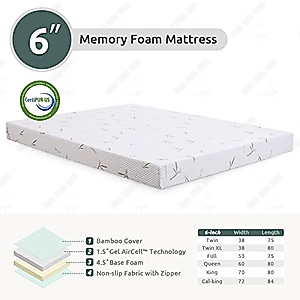 IULULU 6 Inch Memory Foam Mattress Medium-Firm Feel with Bamboo Cover, Breathable Bed Mattresses with CertiPUR-US Certified, Queen