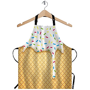 WONDERTIFY Ice Cream Apron,Cartoon Ice Cream Cone with Dripping White Glaze and Wafer Texture Bib Apron with Adjustable Neck for Men Women,Suitable for Home Kitchen Cooking Waitress Chef Grill Apron