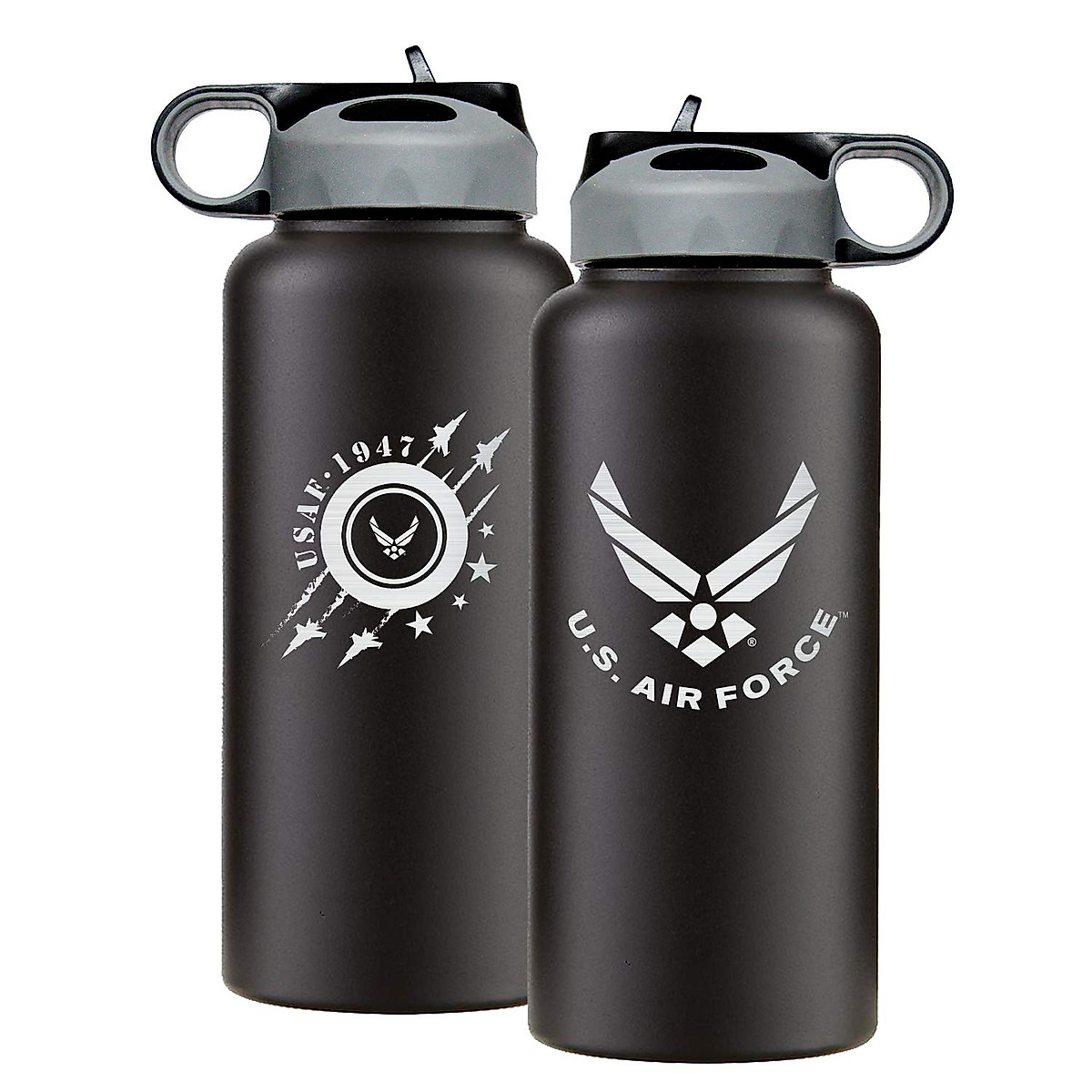 32oz Air Force Stainless Steel Insulated Water Bottle with Engraved USAF Logo - Air Force Gifts for Veterans | Disabled USMC Vet Owned SMALL Business