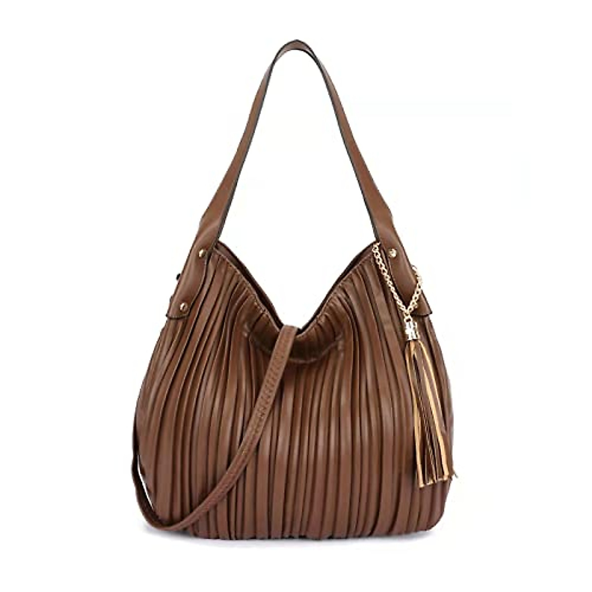 myfriday Vintage Shoulder Hobo Bags for Women Vegan Leather Lightweight Top-Handle Satchel Purse and Handbags with Tassel