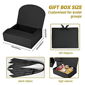 12Pack Black Gift Boxes with Lids, 12×9.8×3.1 Inch Groomsmen Proposal Box, Luxury Black Gift Box with Ribbon for Wedding Box, Birthday Box, Party Box, Christmas Boxes,Bridesmaid Box,Graduation Gift Box (Black)