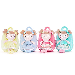 Gloveleya Kids Backpacks Girls Backpack Plush Bags with Soft Baby Doll Green 9"