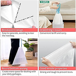 75 Count Small Trash Bags/4 Gallon Drawstring Trash Bags Extra Thick Drawstring Garbage Bags Wastebasket Bin Liners Plastic Trash Bags for Bathroom, Bedroom, Office, Car, Kitchen, Home -White