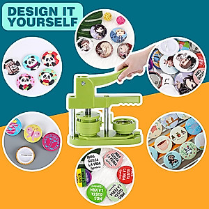 Happizza Button Maker Machine (3rd Gen) Installation-Free, 58mm (2.25in) DIY Pin Badge Button Maker Press Machine Badge Punch Press with Free 100pcs Button Parts&Pictures&Circle Cutter&Magic Book