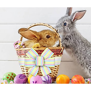 Hying Birthday Ribbons for Wreath Bows Wrapping Gifts, Blue Yellow Pink Easter Wired Ribbons for Gift Wrapping Rainbow Birthday Party Decoration DIY Crafts, 2.48" X 10 Yards Rainbow Wired Ribbon