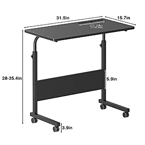 DlandHome Side Table 31.4 Inches w/Tablet Slot & Wheels Adjustable C Table Movable Portable Computer Stand for Bed Sofa, Black 05#3-80B