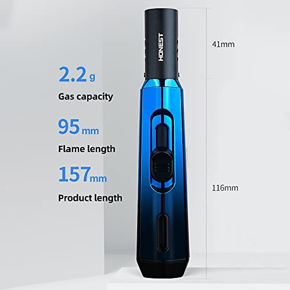 REDBANK Torch Lighter， Butane Lighters，Refillable Torch Lighter，Windproof Butane Refillable Gas Long Lighter (Butane Gas Not Included) (Blue-Long)