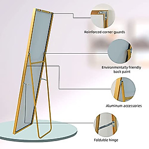 Z ZemXHhui Full Length Mirror, Wall-Mounted Full Body Mirror with Aluminum Alloy Thin Frame, Decorative Mirror for Bedroom Living Room Bathroom, 65"x23.6", Gold