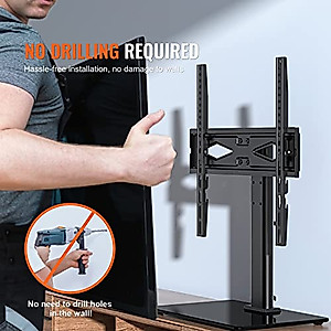 VEVOR TV Stand Mount, Swivel Universal TV Stand for 32-55 inch TV Screen up to 90lb, Height Adjustable Portable Floor TV Stand with Tempered Glass Base for Bedroom, Living Room, Max VESA 400x400mm