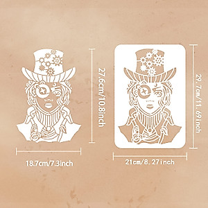 FINGERINSPIRE Steampunk Gear Girl Stencil 8.3x11.7inch Reusable Steampunk Beauty Art Stencil Magician Painting Template DIY Craft Dream Theme Stencil for Painting on Wall Wood Furniture