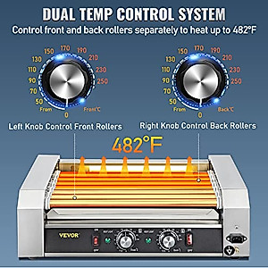 VEVOR Hot Dog Roller, 18 Hot Dog Capacity 7 Rollers, 1050W Stainless Steel Cook Warmer Machine with Dual Temp Control, LED Light and Detachable Drip Tray, Sausage Grill Cooker for Kitchen Restaurant