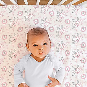 The Peanutshell Pink Woodland Floral Fitted Crib Sheet Set for Baby Girls (Floral)