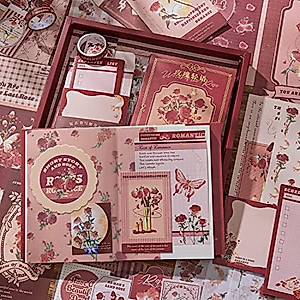 Scrapbooking Supplies Kit, Vintage Rose Aesthetic Scrapbook Kit for Bullet Junk Journal, Stationery, A6 Grid Notebook, Flower DIY Journaling Supplies, Birthday Craft Gift Teen Girl Kid Women