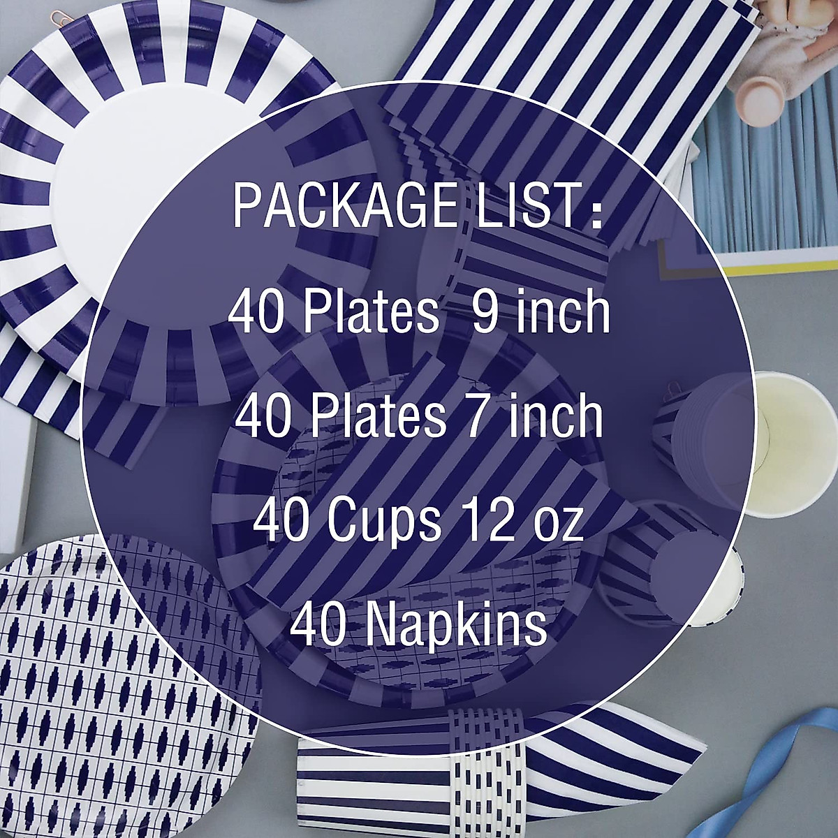 Navy Blue Striped Party Supplies, Blue and White Birthday Party Pack, Navy Blue Paper Plates and Napkins Set for Boys Baby Shower Birthday Graduation Summer Blue Party, Services 40