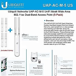 Ubiquiti Networks UAP-AC-M-5 UniFi Mesh Wide-Area 802.11ac Dual-Band Access Point (5-Pack).