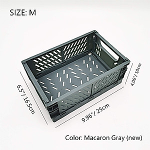 Fairstar Plastic Collapsible Crate Folding Storage Basket for Shelves, Stackable Container Organizing Bins for Storage for Home Office Kitchen Bathroom Grocery (Macaron Gray, M: 9.966.54.06in(3pcs)