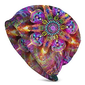 Unisex Beanie Caps 3D Cool Kaleidoscope Psychedelic Trippy Colorful Slouchy Cuff Skull Knit Hat Cap Winter Summer Warm Ski Hats Snapback Black