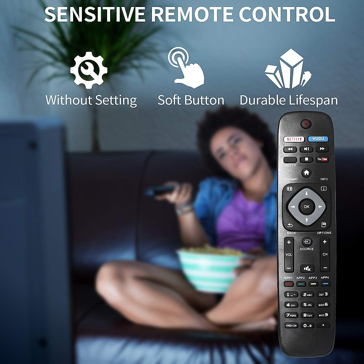 New 2 Packs Universal Remote Control for Philips TV Remote Replacement for LCD LED 4K UHD Smart TV NH500UP