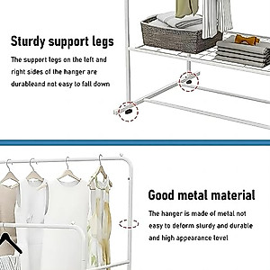 Xshelley Garment Rack Freestanding Clothing Rack Hanger Double Pole Multi-functional Bedroom Clothing Rack, Heavy Duty Metal Clothing Garment Rack with Shelves (White)