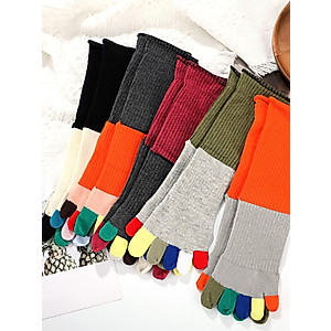 Bencailor 5 Pairs Women's Toe Socks Cotton Five Toe Finger Socks Toe Separator Socks for Women Men Athletic (Simple Color)