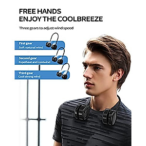 Unitedtime Neck Fan Portable Foldaway, 3 Speeds, Battery Operated Wearable Personal Fan, Neck Cooler, 360° Cooling Hanging Fan for Neck, USB Rechargeable Necklace Fans for Men/Women (Black)