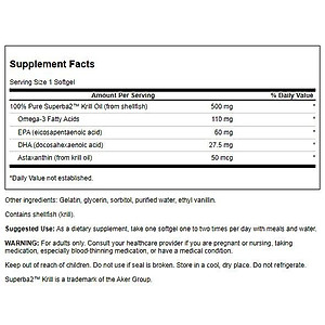 Swanson 100% Pure Krill Oil 500 Milligrams 60 Sgels (2 Pack)