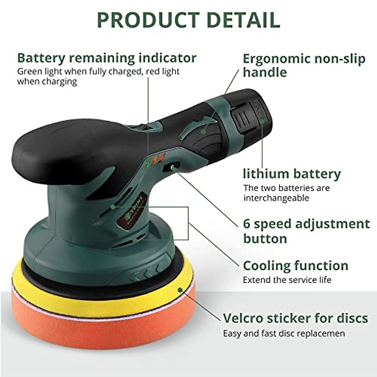EYPINS Car Polishers and Buffer,6" Cordless Car Polisher for Car Waxing and Polishing,Rechargeable,Random Orbital DA Polisher Buffer,6-level Variable Speed,25Pcs Buffer Polisher Machine Kit